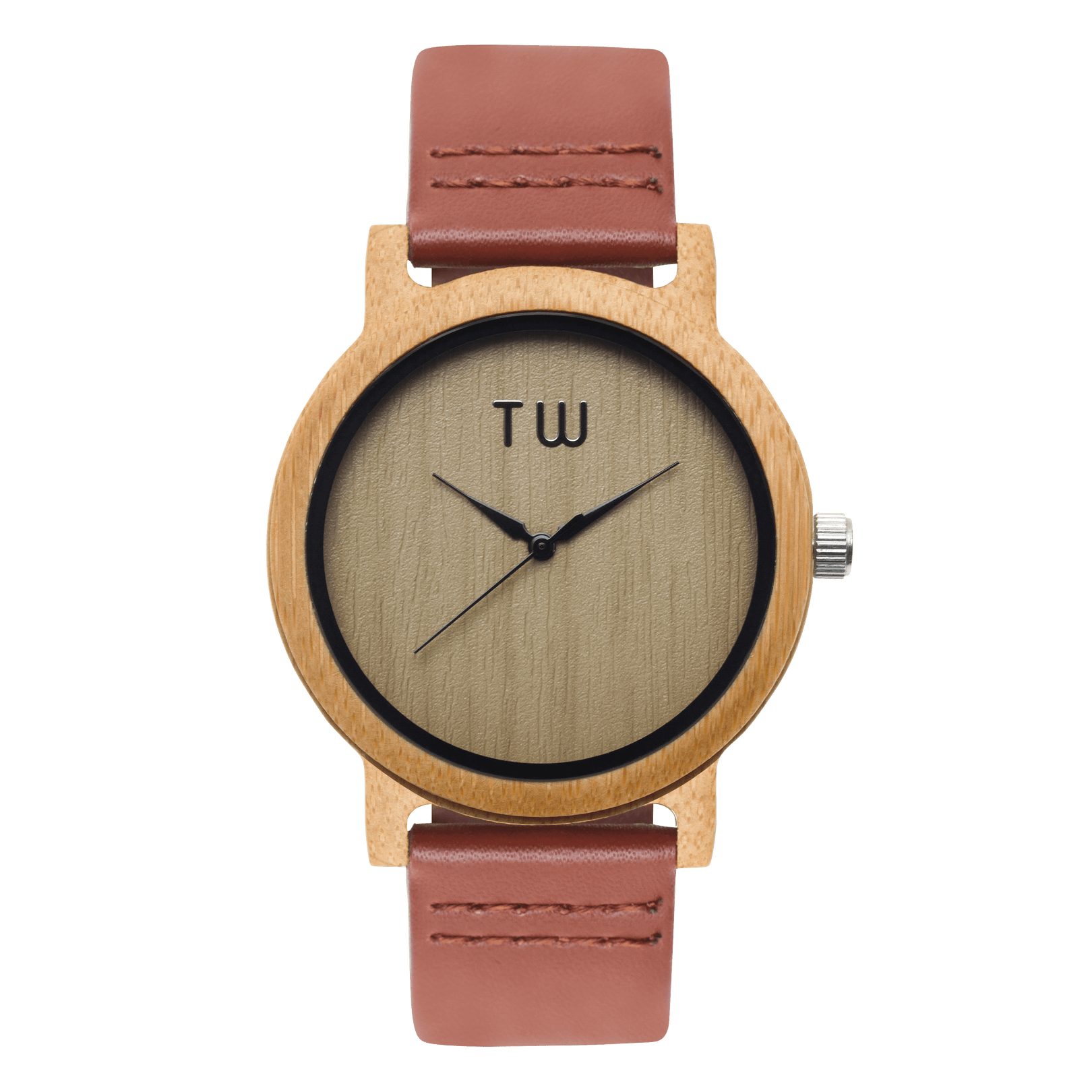 TruWood Minimal Light Bamboo Wood Watch Brown Leather Band for Men