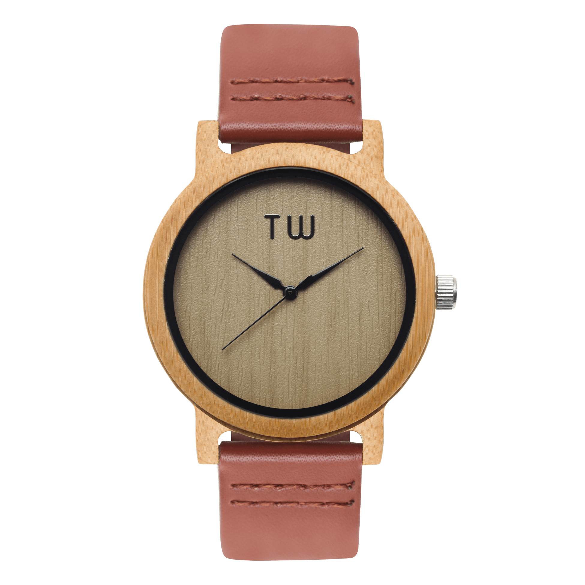 TruWood Minimal Light Bamboo Wood Watch Brown Leather Band for Men