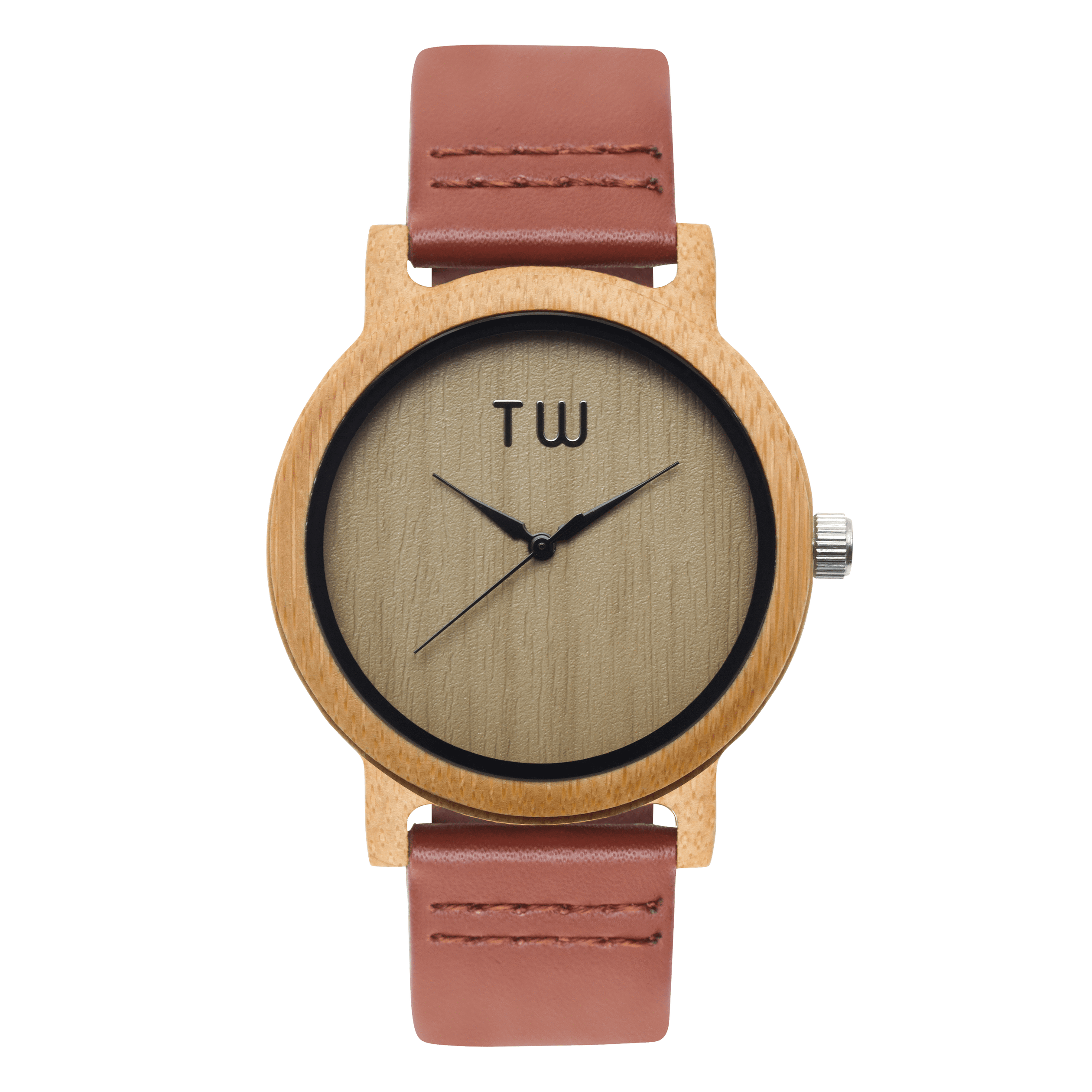 TruWood Minimal Light Bamboo Wood Watch Brown Leather Band for Men