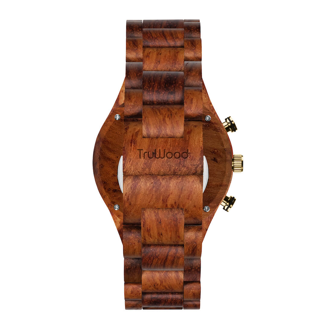 TruWood Crest Brown Kosso Wood Chronograph Wood Watch Navy Dial Men
