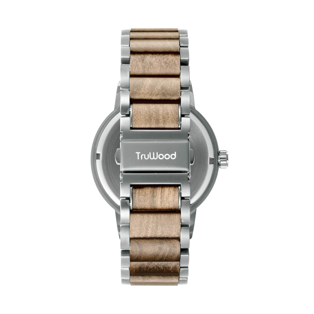 TruWood Glacier Grey Maple Wood Watch Silver Metal for Men