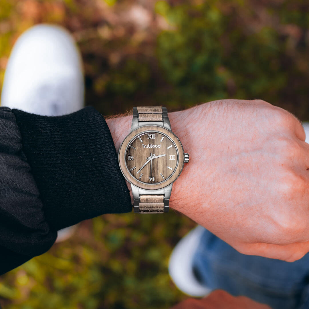 TruWood Glacier Grey Maple Wood Watch Silver Metal for Men