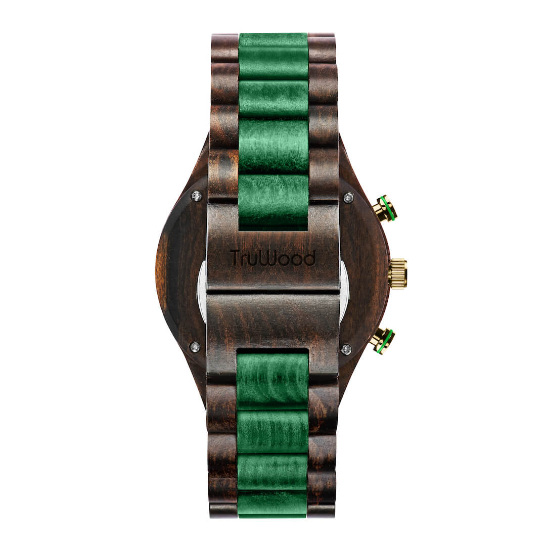 TruWood Guardian Green Maple Chronograph Wood Watch Black Dial Men