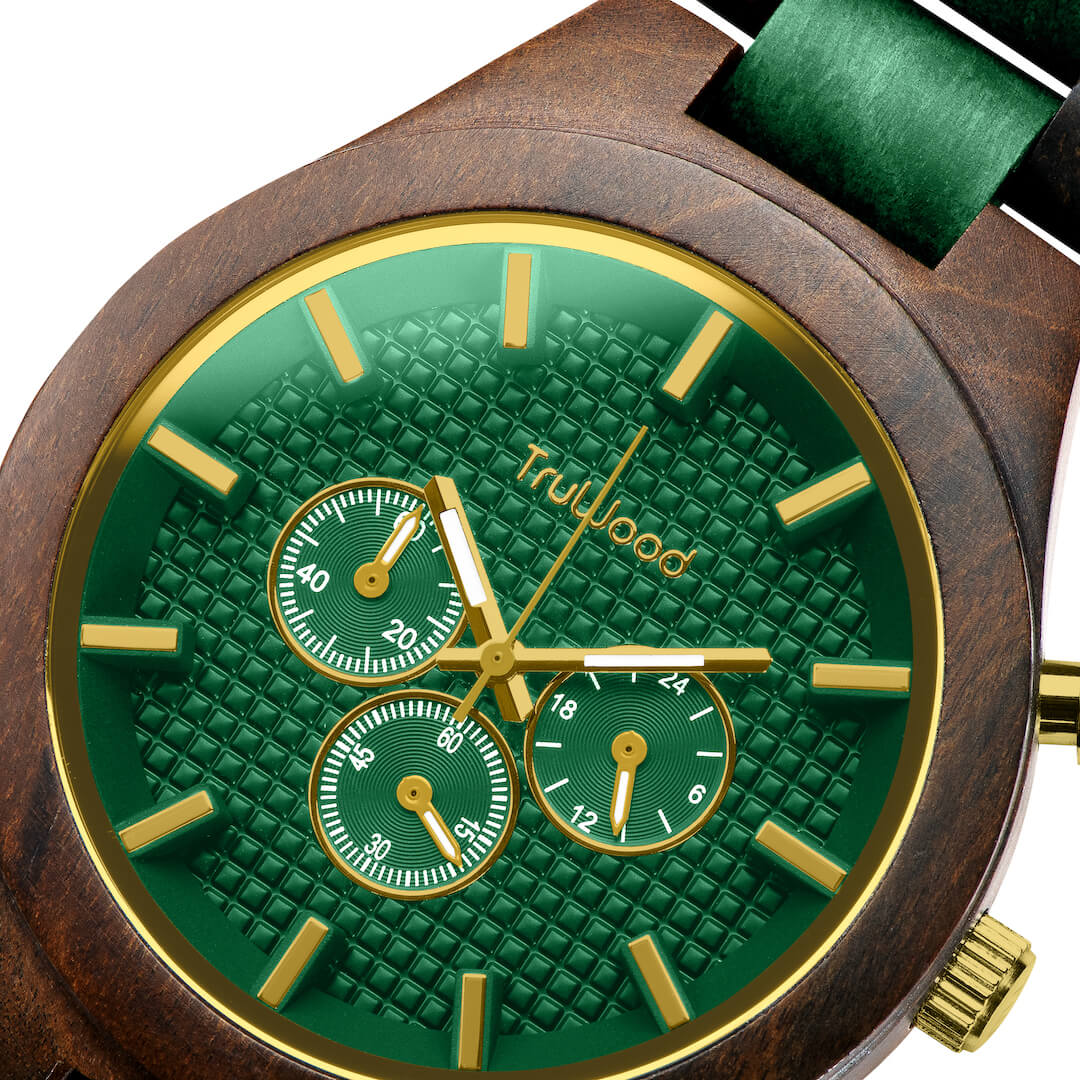 TruWood Guardian Green Maple Chronograph Wood Watch Black Dial Men