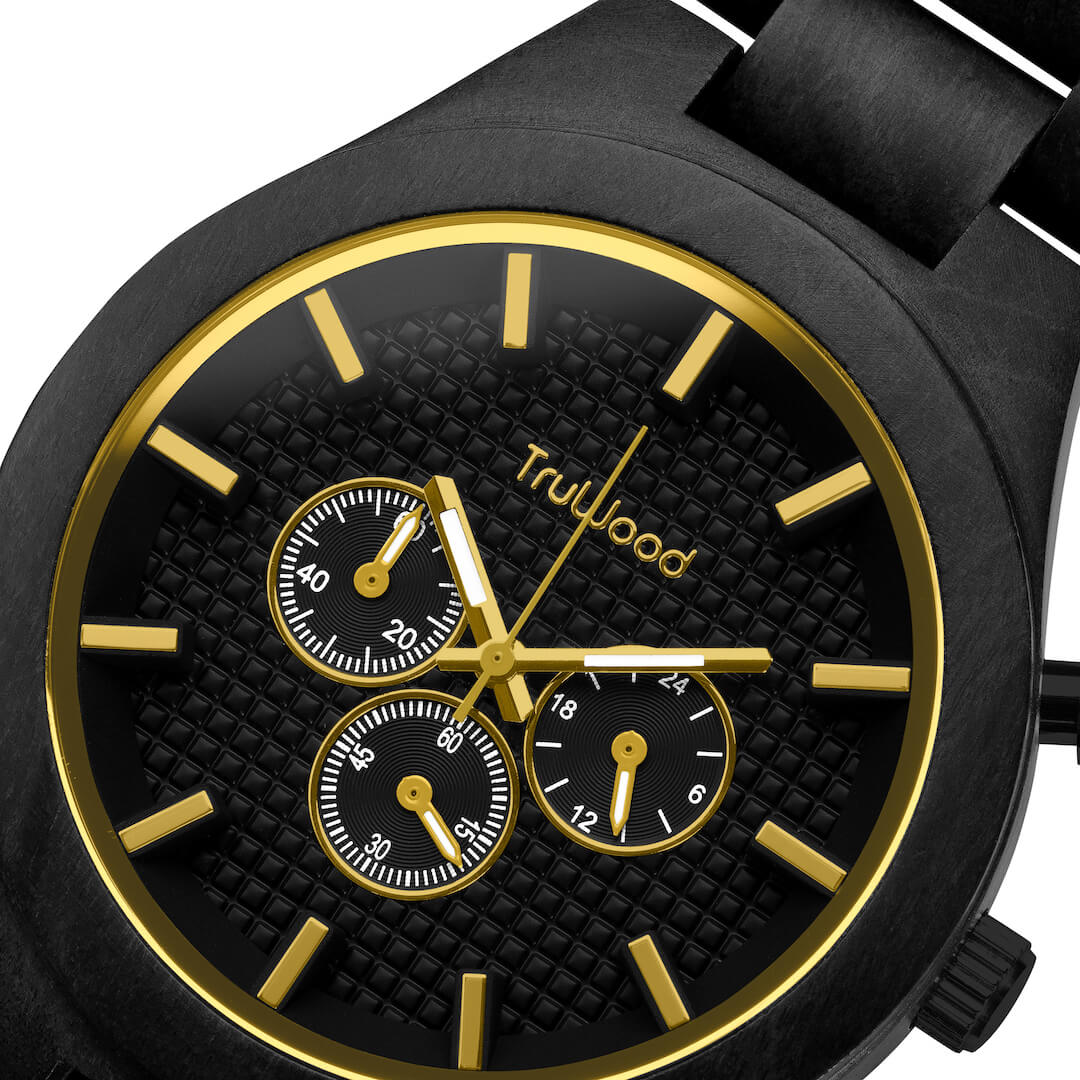 TruWood Midnight Black Maple Chronograph Wood Watch Black Dial Men