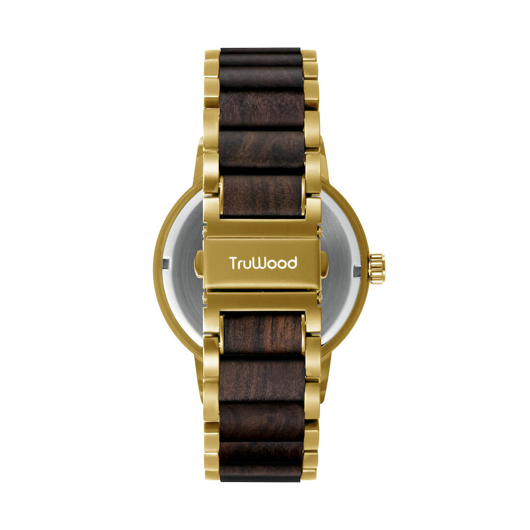 TruWood Prosper Black Sandalwood Watch Gold Metal for Men