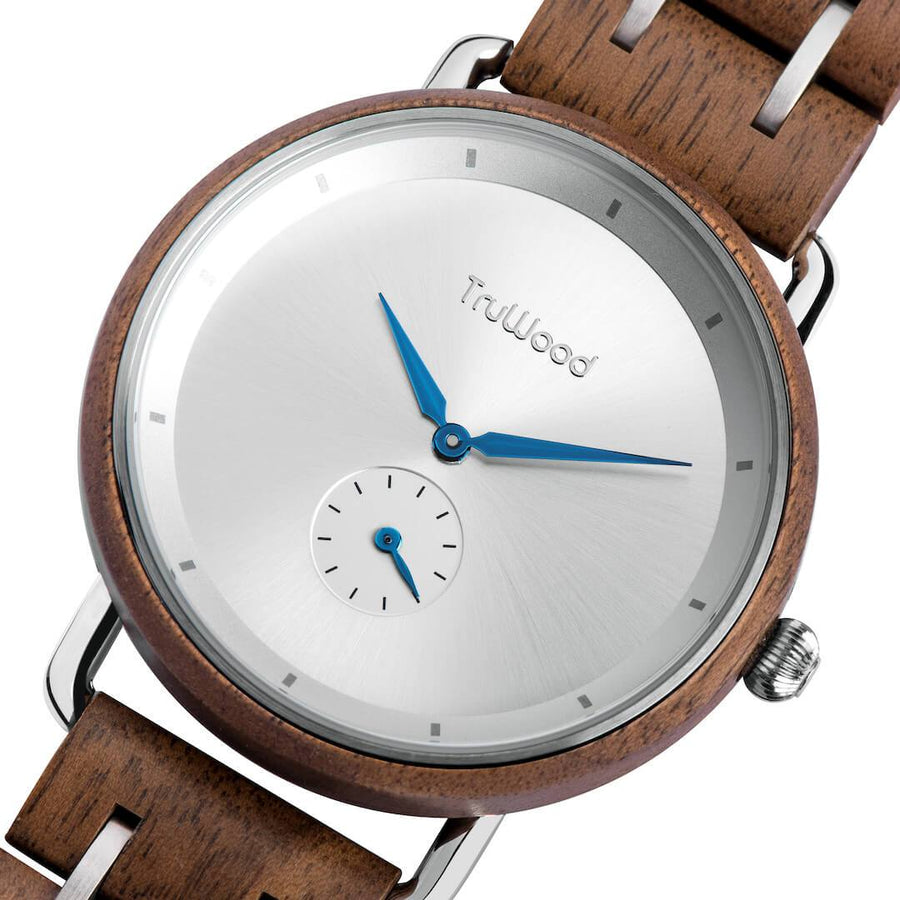 TruWood Dune Brown Walnut Wood and Silver Metal Watch for Men