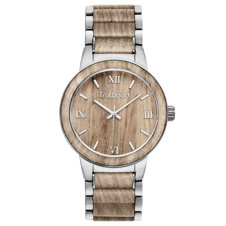 TruWood Glacier Grey Maple Wood Watch Silver Metal for Men