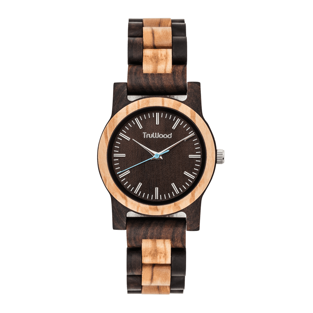TruWood Hybrid Black Mahogany Olive Wood Brown Two Tone Watch Women